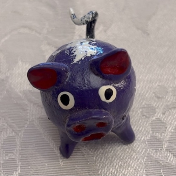 Art | 1 Handmade Mexican Wooden Bobblehead Purple Pig | Poshmark